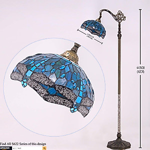 WERFACTORY Tiffany Floor Lamp Sea Blue Stained Glass Dragonfly Arched Lamp 12X18X64 Inches Gooseneck Adjustable Corner Standing Reading Light Decor Bedroom Living Room S622 Series