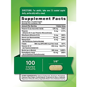 Nature's Truth Vitamin B Complex Plus Vitamin C | 100 Caplets | Vegan, Non-GMO & Gluten Free Supplement