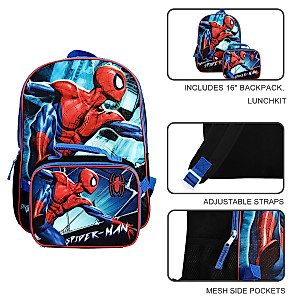 Marvel Spiderman superhero Kids Backpack and Lunch box Set for boys