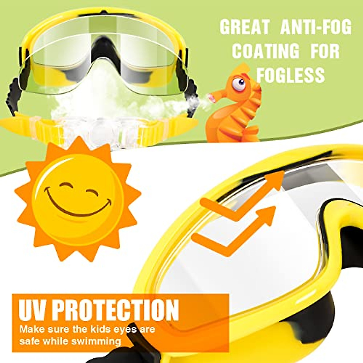 Kids Swim Goggles, 2-Pack Swimming Goggles for Kids, Child, Boys or Girls From 3-15, Anti Fog Wide View Swim Pool Goggles