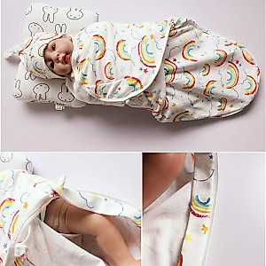 Baby Swaddle Wrap Newborn Cotton Blanket Rainbow Infant Sleeping Sack Set Include Sleeping Bag Crib Wrap+Hat+Gloves+Burp Cloth