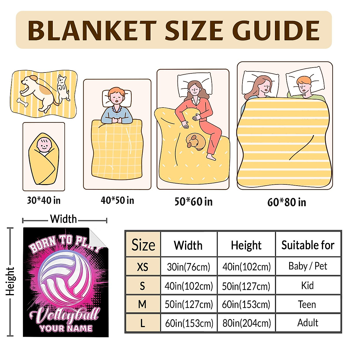 Custom Volleyball Throw Blanket - 60x50 Inches Throw Size Blanket for Teens, Girls - Cozy Comfortable Blankets for Bed, Couch - Volleyball Blanket Gift for Volleyball Team