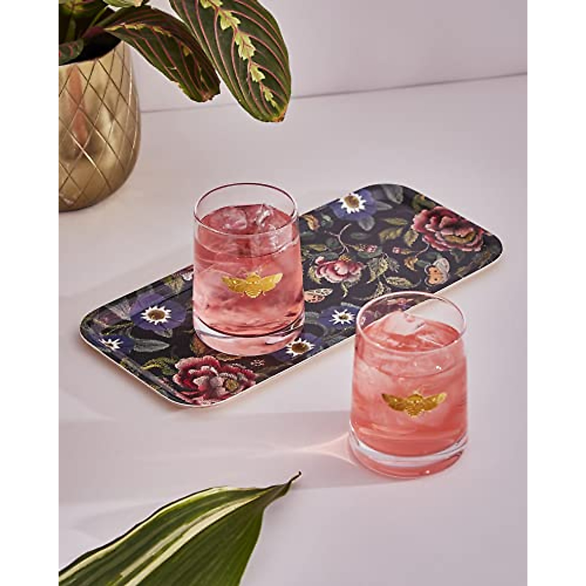 Spode Creatures of Curiosity Collection Rectangular Birch Serving Tray, Dark Floral Motif, 12.5" x 6", Platter Made of Birch Veneer, Food and Dishwasher Safe