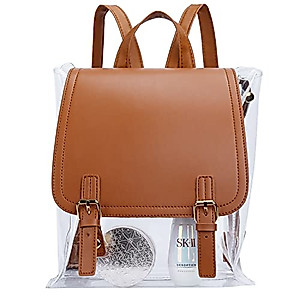 KKXIU Fashion Clear Backpack Stadium Approved Bag School Transparent See Through Bookbag Purse for Women and Teen Girls (Brown)