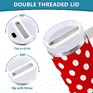 Polka Dot Red Stainless Steel Vacuum Insulated Tumbler with Handle and Straw Lid for Water, Insulated Tumbler 40 OZ / 1.18 L