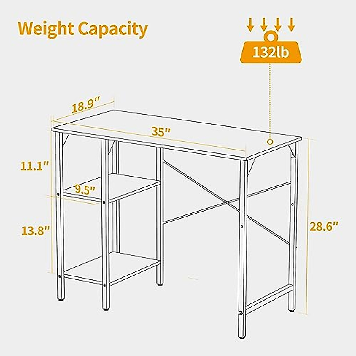 BANTI Small Computer Desk, 35 Inch Home Office Desk with 2Storage Shelves on Left or Right Side, Study Writing Desk with Storage Bag, Rustic Brown