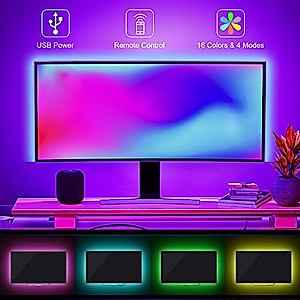 KUTEWEU TV Led Backlight kit with Remote with 16 RGB Colors,4 Modes and 10 Levels of Brightness Adjustment for 24-65 inch TV,Home Movie,Desktop PC Monitor,Home Theater etc, Non-Waterproof (1M/3.3Ft)