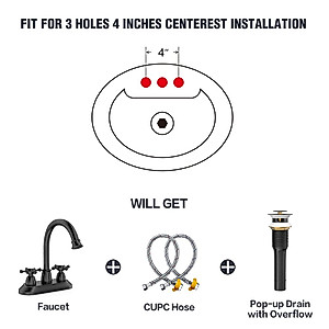 Bathroom Faucet 3 Hole, GOWIN Bathroom Faucet Matte Black,Bathroom Faucets for Sink 3 Hole,Bathroom Sink Faucet,4 Inch 2- Handle Sink Faucet with 360 Swivel Gooseneck,Drain Assembly