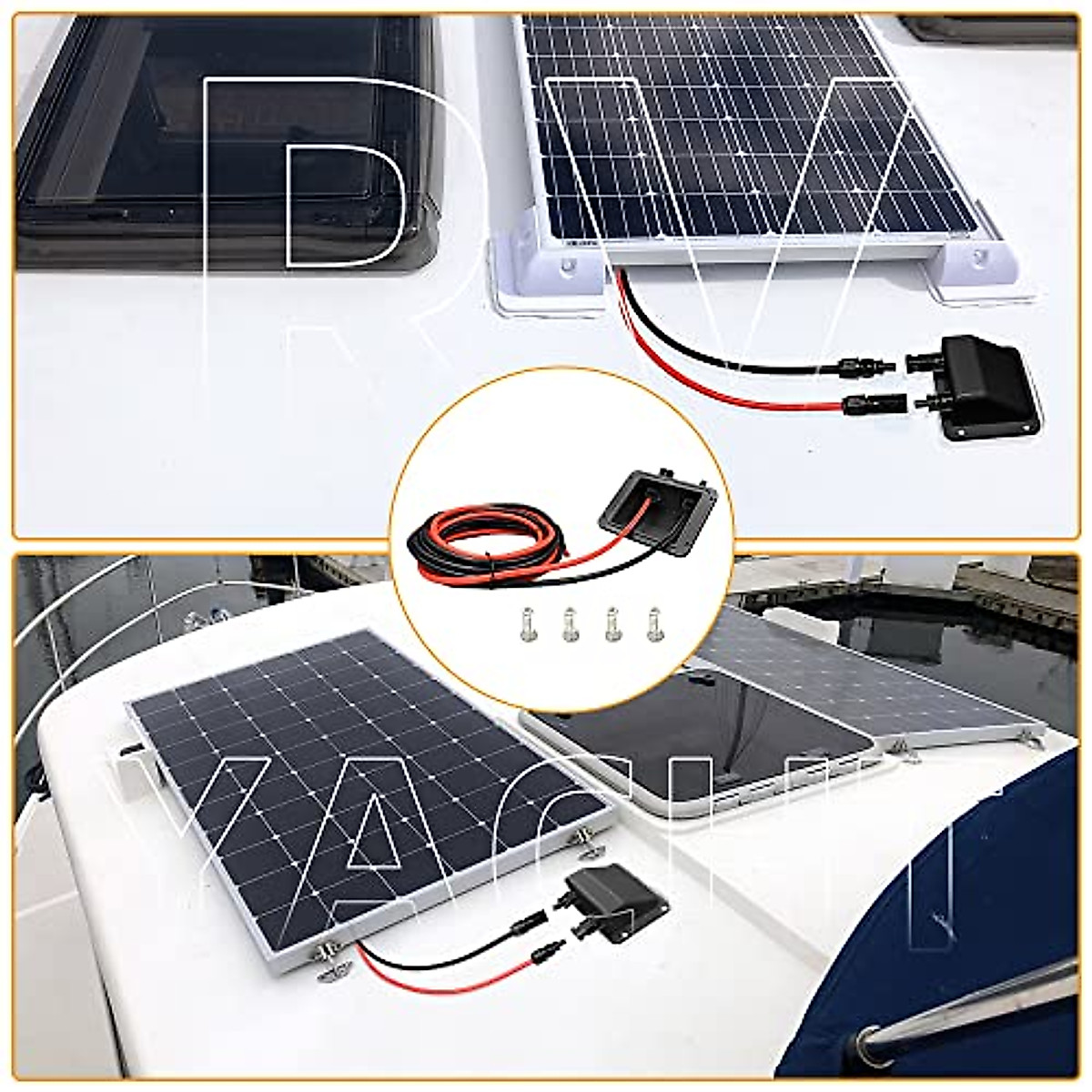 Trisinger Solar Weatherproof ABS Double Cable Entry Gland, 0.33ft 10ft 10AWG Soft Solar Extension Cable and Connector, UV Resistance Dual Cable Entry Housing on Rv, Boat, Camper (10 Ft Black)