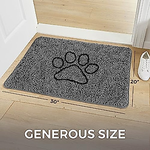 HOME GENIE Muddy Dog Machine-Washable Absorbent Soft Chenille Indoor-Doormat, Rubber Backing, Quick Dry Microfiber Mat, Entryway Front Door Mat, Home Entrance Welcome Doormats, 30x20, Stone Black Paw