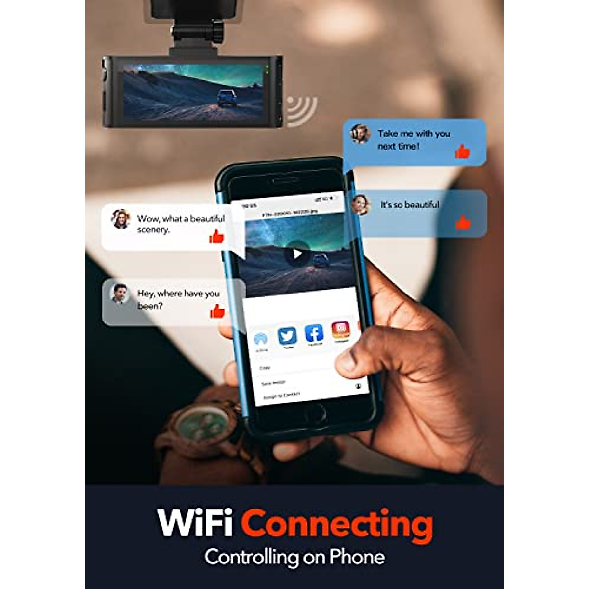 REDTIGER Dash Cam for Cars,4K UHD 2160P Car Camera Front, Wi-Fi GPS,3.18" LCD Screen,Night Vision,170° Wide Angle,WDR,G-Sensor,24H Parking Monitor, Support 256GB Max