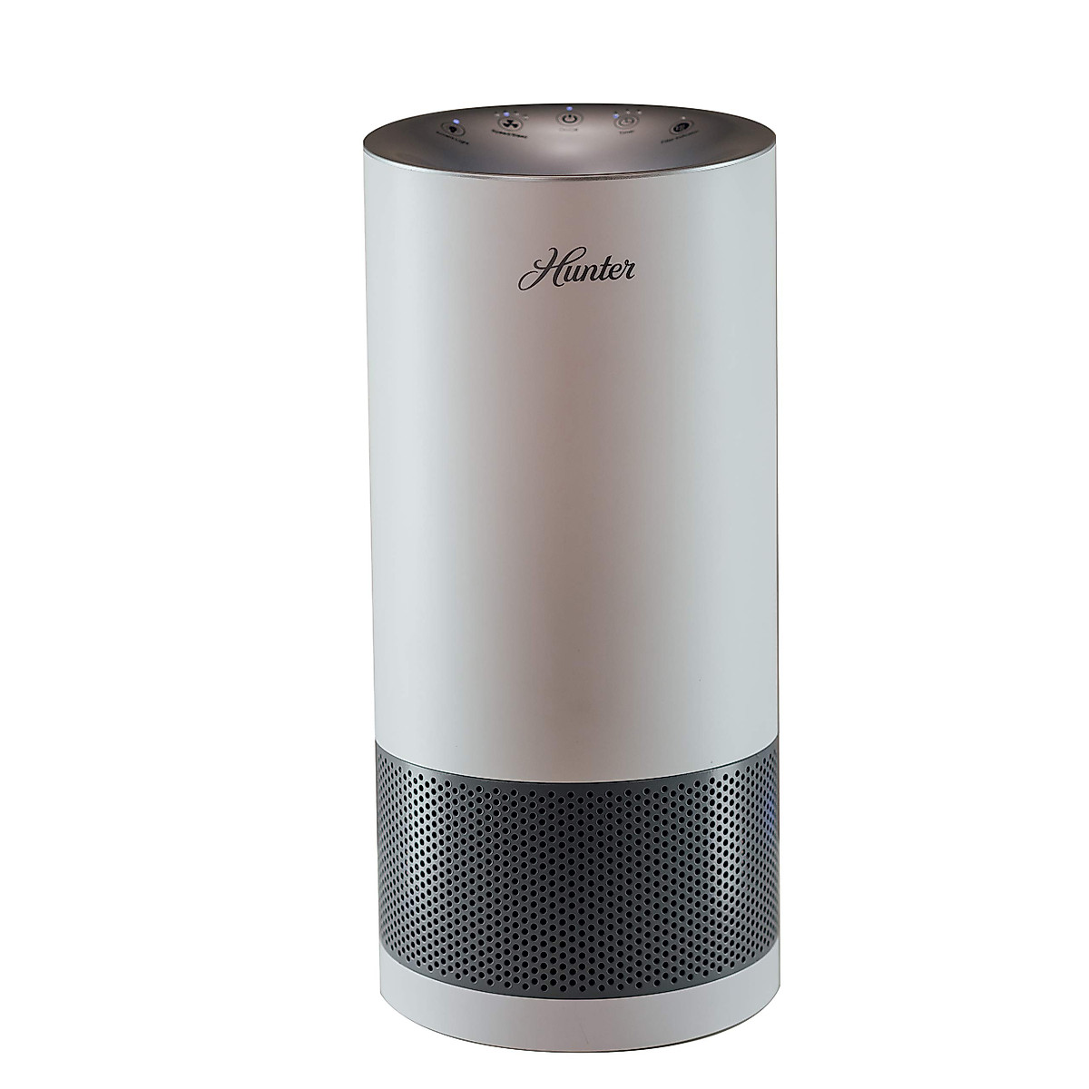 Hunter Fan Company HP400 Round Tower Air Purifier for Small Rooms, Featuring True HEPA Filtration and EcoSilver® Pre-Filter for Allergy and Asthma Relief, White and Silver