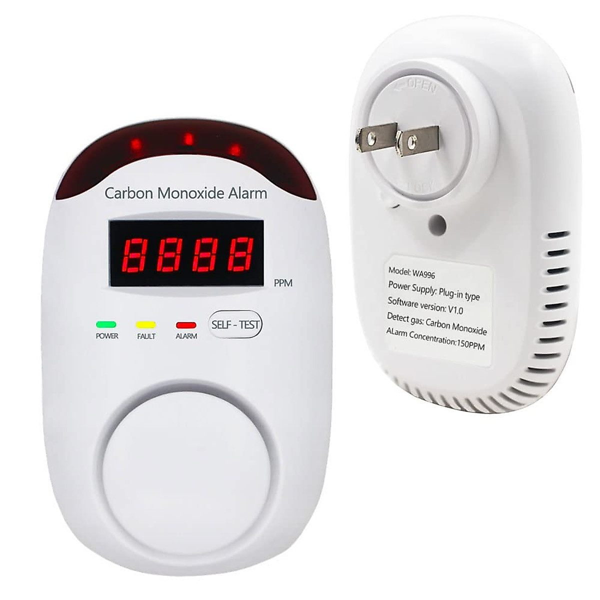 Carbon Monoxide Detectors, WESHLGD Plug-in CO Detector Alarm Monitor with LED Digital Display and Voice Alert for Home/Kitchen - 3 Pack