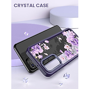 Dretal for Samsung A23 4G/ 5G Case, Galaxy A23 Case Tempered Glass Screen Protector,Military Grade Drop Tested Hard Back & Soft Edge Slim Flower Women Girls Phone Protective Cover(Deep Purple)