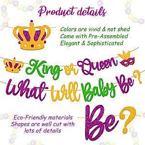 Mardi Gras Gender Reveal Decorations King Or Queen What Will Baby Be Banner Foil Curtains Backdrop Carnival Fleur De Lis Shrove Fat Tuesday New Orleans Masquerade Theme Baby Shower Party Supplies