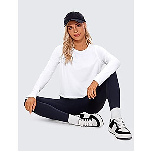CRZ YOGA Pima Cotton Long Sleeve Workout Shirts for Women Loose Cropped Tops Athletic Sports T-Shirt White Small