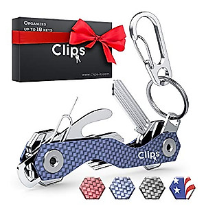 Smart Compact Key Organizer Keychain - Made of Carbon Fiber & Stainless Steel- Pocket key Chain Organizer Up to 28 Keys- Lightweight, Strong Includes Bottle Opener, Carabiner & More