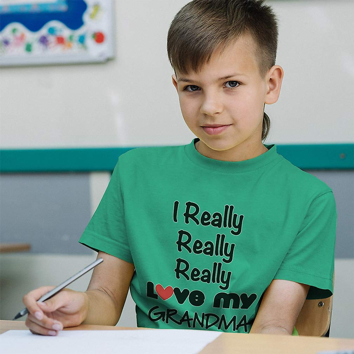 Custom Toddler T-Shirt I Really Love My Grandma Grandmother Cotton Boy & Girl Clothes Funny Graphic Tee Kelly Green Design Only 5 6T