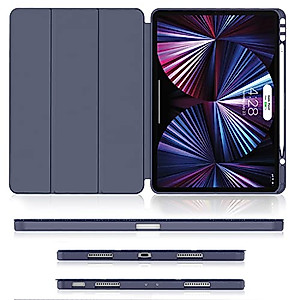 Soke Case for iPad Air 13 Inch M3/M2（2025/2024 & iPad Pro 12.9 Inch 6th/5th (2022/2021) with Pencil Holder - [Full Body Protection + Auto Wake/Sleep],Soft TPU Back Cover, DarkBlue