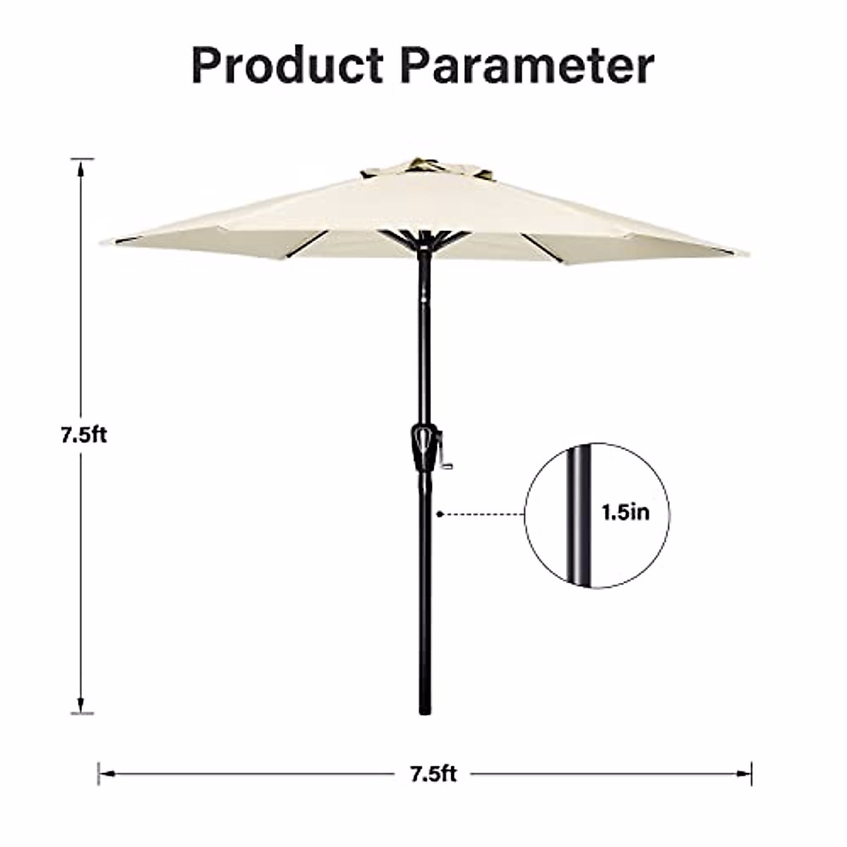 Simple Deluxe 7.5ft Patio Umbrella Outdoor Table Market Yard Umbrella with Push Button Tilt/Crank, 6 Sturdy Ribs for Garden, Deck, Backyard, Pool, Beige