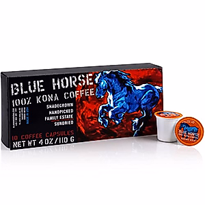 Farm-fresh: 100% Kona Coffee - Medium Roast - Compatible with K-Cup 2.0-10 Single Serve Pods - Blue Horse 100% Kona Coffee Arabica Beans from Hawaii