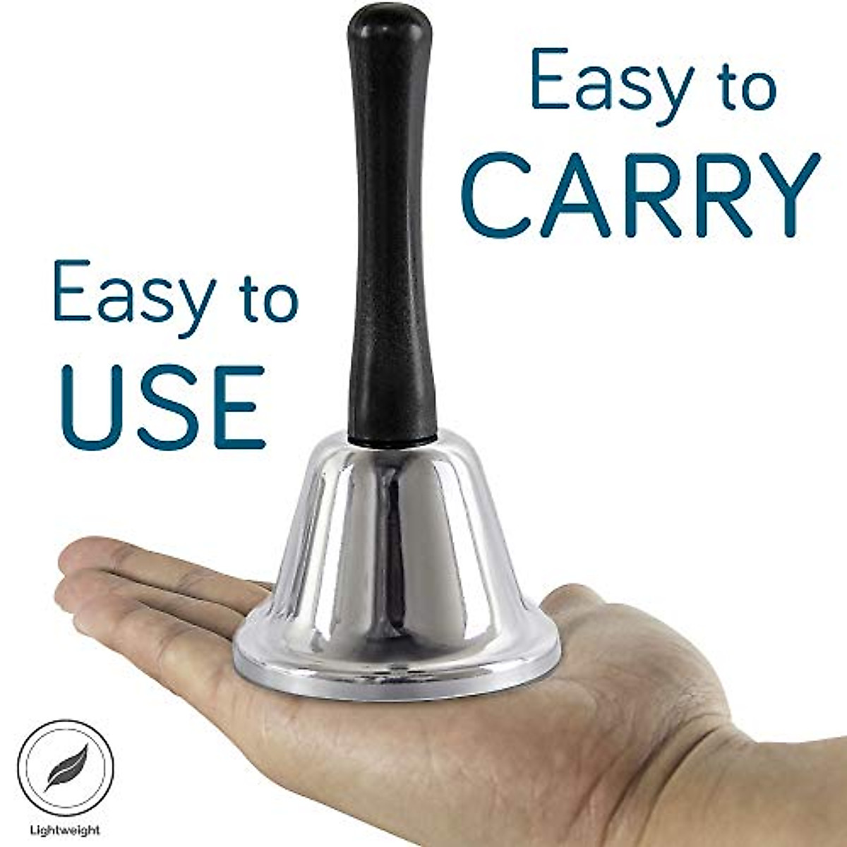 [2 Pack] Silver Steel Call Bells with Handle - Hand Bell Ring, Bed Alarm Elderly Assistance, School Teacher Classroom Doorbell, Office Reception Desk Restaurant Counter Tea Table Ringer Instrument