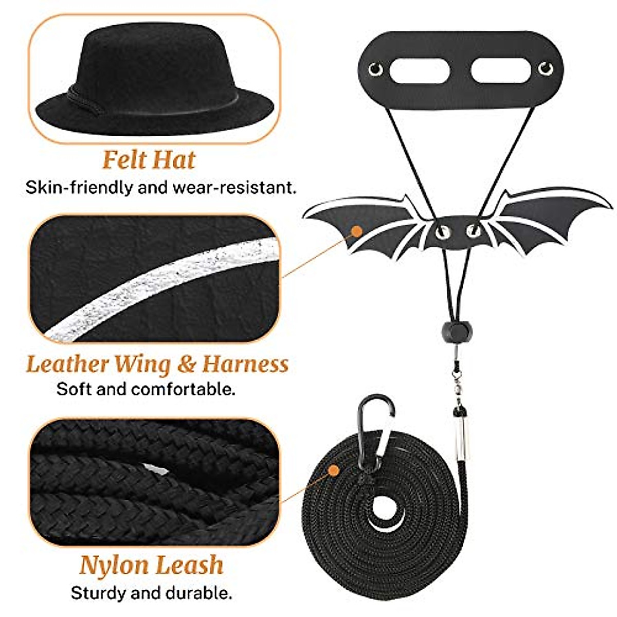 VavoPaw Bearded Dragon Lizard Leash Harness (S/M/L 3 Pack), Adjustable Leash Bat Wings Costume Accessories with Hat & Bow Tie Collar for Lizard Reptile, Gecko, Iguanas, Amphibians & Small Animals