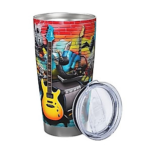 EKPRAVDKTF Guitar Painting 20oz Insulated Stainless Steel Tumbler With Lids And Straws, Double Wall Vacuum Travel Coffee Mug, Thermal Cup For Cold & Hot Drinks, Reusable Metal Straw & Brush