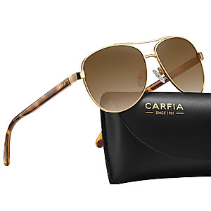CARFIA Polarized Sunglasses for Women UV Protection Acetate Arms Gold Metal Frame Brown Gradient Lens CA3216