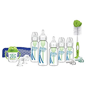 Dr. Brown's Natural Flow Baby Feeding Set with Anti-Colic Bottles, Transition Cup, Brush, and Silicone Pacifiers
