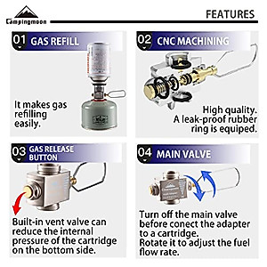 CAMPINGMOON Outdoor Camping Butane Gas Refill Adapter (Butane Gas to EN417 Lindal Valve Canister to 1lb Propane Tank (Z11/Z15/Z22))