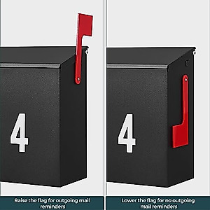 Nunsino Wall-Mounted Mailbox with Flag Kit and 3 Sets of Number Stickers, Metal Post Box, Rust-Resistant for Outside Use,15.24” L x 4.72”W x 10.43”H, Black