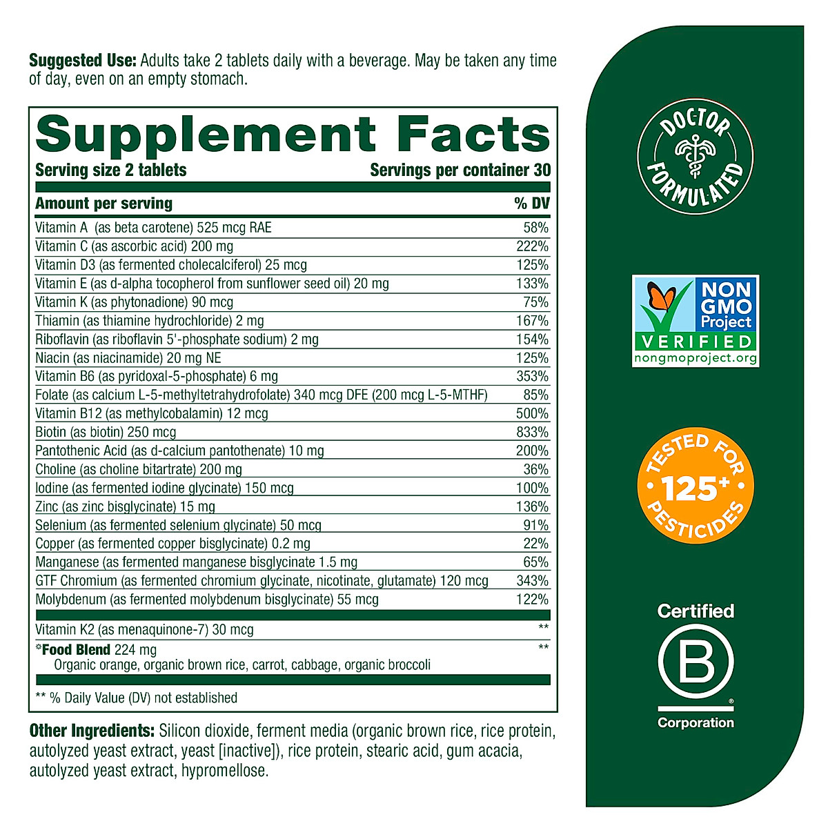 MegaFood Men's Advanced Multivitamin for Men - Doctor -Formulated - Choline, Vitamin B12, Vitamin D, Vitamin C & Zinc - Brain Health & Immune Support - Non-GMO - Vegetarian - 60 Tabs (30 Servings)