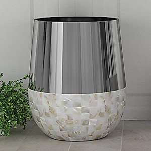 nu steel JA8H Jakarta Collection Wastebasket, Round Vintage Trash Can for Bathroom, Bedroom, Dorm, College, Office, 9.5" x 9.5" x 10", Metal with Mother of Pearl Finish, Large, Mop & Shiny