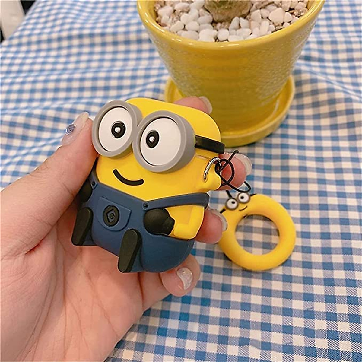 Haristar AirPod Case Cover, Soft Silicone Protective Cover with Keychain for Women Men Compatible with Apple AirPod 2nd 1st Generation Charging Case (Minnon)