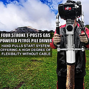 HIGOSPRO Gas Powered 4-Stroke T Post Driver Hammer Drills, 37.7CC Gasoline Engine Pile Driver, Air Cooling Single Cylinder Gasoline Petrol Garden Fencing Tool Machine with 2 Post Driving Head