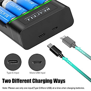 REACELL AA AAA Battery Charger for NiMH Rechargeable Batteries, Type-C Input, 4 Individual Slot, AA & AAA Nickel-Metal Hydride Battery Charger