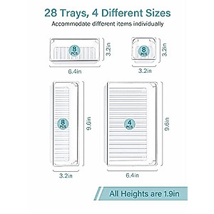Kootek 28 Pcs Drawer Organizer, 4 Sizes Bathroom Drawer Organizers Trays Clear Plastic Makeup Organizer Vanity Dividers Desk Storage Bins for Jewelry, Kitchen, Bedroom, Office