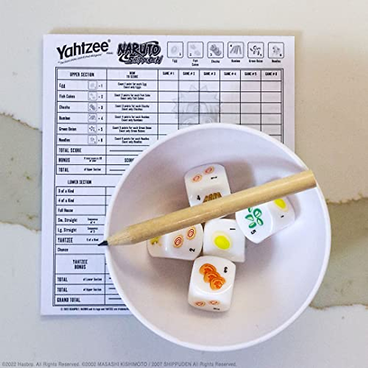 YAHTZEE: Naruto Shippuden | Collectible Ramen Bowl Dice Cup | Classic Family Dice Game Based on Anime Show | Great for Family Game Night | Officially-Licensed Naruto Game & Merchandise
