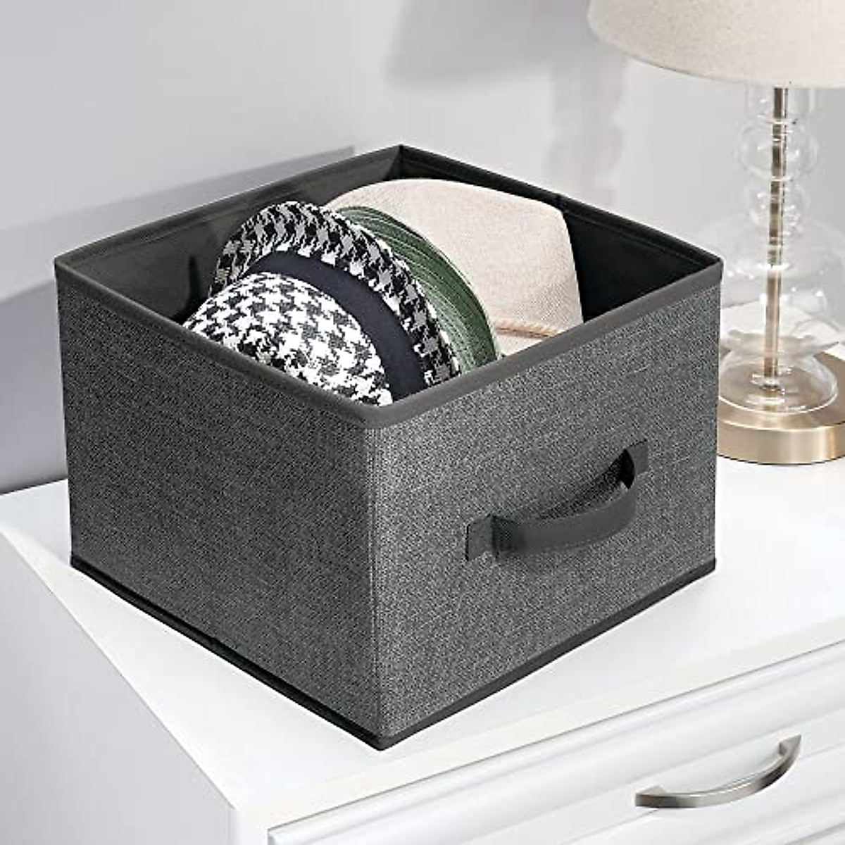 mDesign Fabric Bin for Cube Organizer - Foldable Cloth Storage Cube - Collapsible Closet Storage Organizer - Folding Storage Bin for Clothes and More - Lido Collection -10 Pack - Charcoal Gray/Black