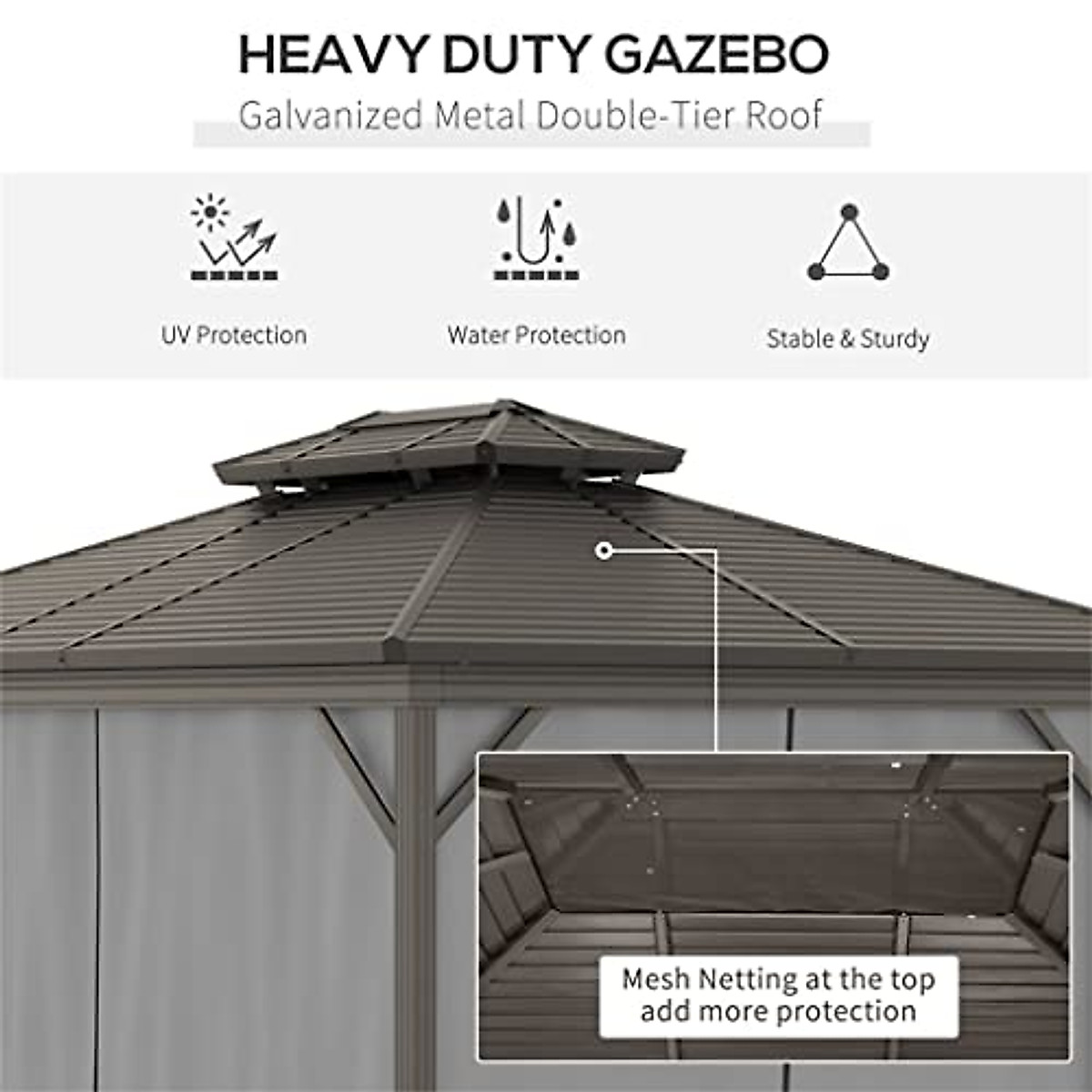 Generic 10 X12 Hardtop Gazebo Aluminum Frame Gazebo,Permanent Metal Roof W/Curtains Netting for Patio Lawn and Garden, Grey