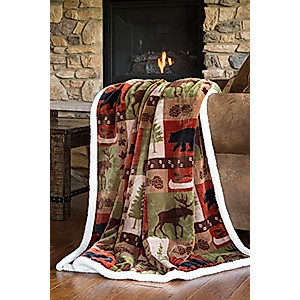 Carstens, Inc Patchwork Lodge Soft Sherpa Plush Throw Blanket, 54" x 68", Multicolor