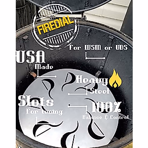FireDial Baffle Plate Heat Management System for Charcoal BBQ and Barbecue Smokers, UDS, WSM, Kettle (For 22 in. WSM)