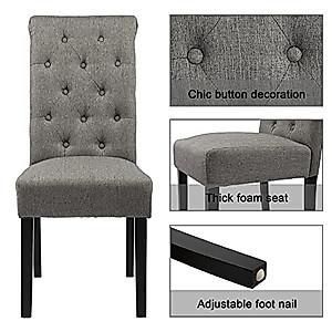 GOTMINSI Upholstered Fabric Dining Room Chairs Tufted Parsons Dining Chairs Accent Kitchen Chairs with Solid Wood Legs for Home Kitchen and Restaurant (Set of 2), Gray