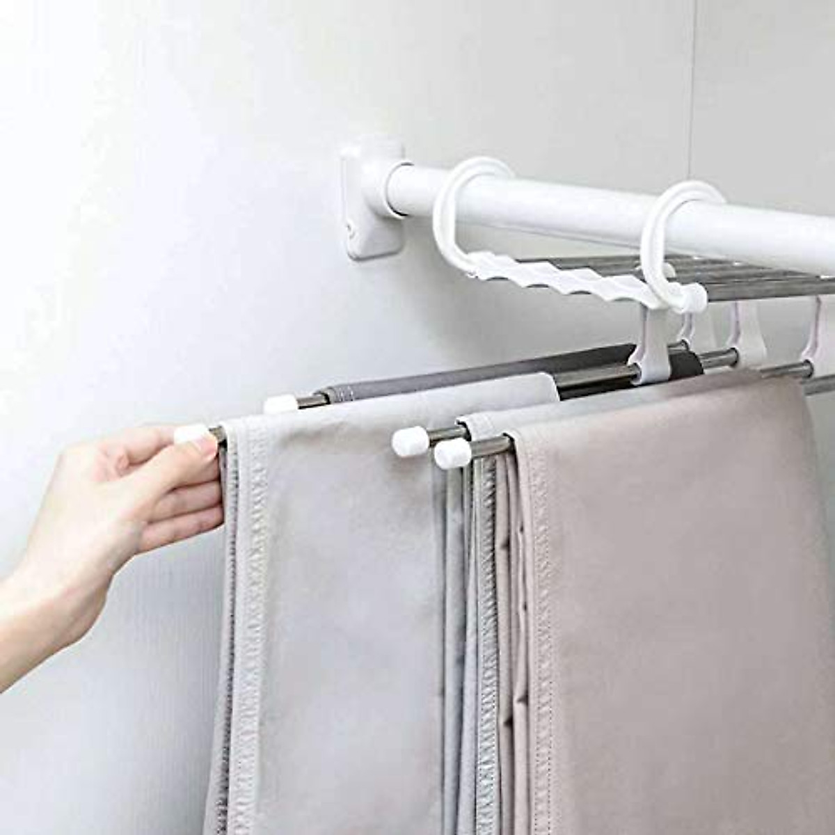 KLGDA_Home Foldable Clothes Drying Laundry Rack Multi-Layer Hanging Storage Rack Multi-Functional Magical Hanger Stainless Steel (White, 1Pc)