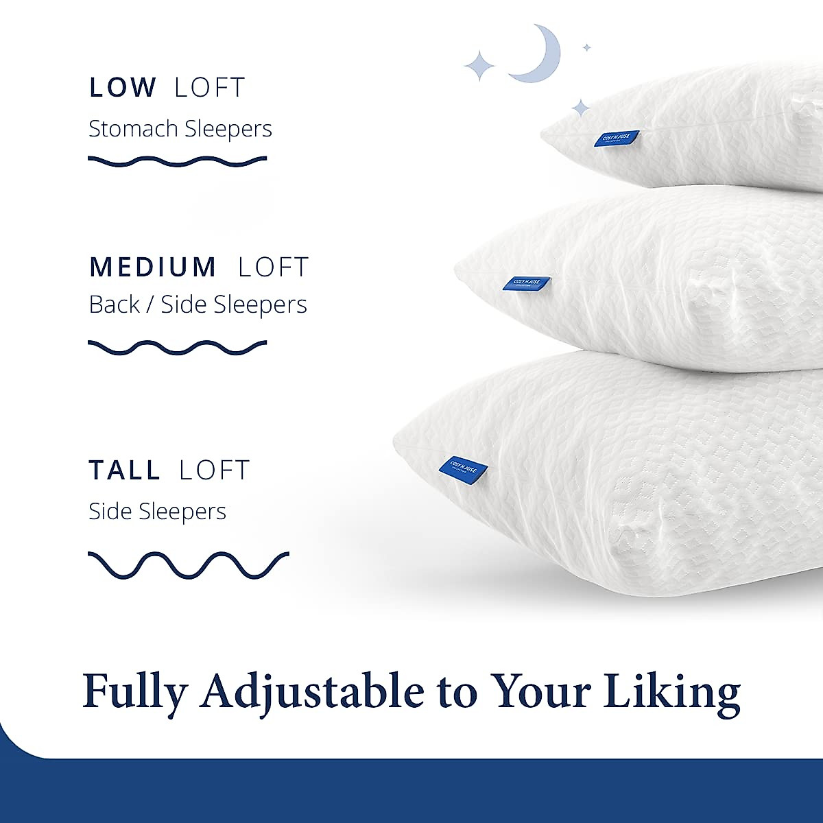 Cosy House Collection Luxury Rayon Derived from Bamboo Shredded Memory Foam Pillow - Adjustable & Removable Fill - Cool & Breathable Cover with Zipper for Side, Back, & Stomach Sleepers (Queen)