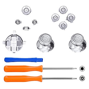 eXtremeRate Metal Silver Buttons for Xbox Core Wireless Controller, 11 in 1 Custom Aluminum Alloy Thumbsticks Dpad ABXY Start Back Share Home Keys Replacement Parts for Xbox Series X & S Controller