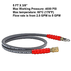 M MINGLE Pressure Washer Jumper Hose, 5 FT Whip Hose for Power Washer, Hose Reel Connector Hose for Pressure Washing with 3/8 Inch Quick Connect
