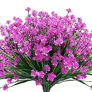 URSTOUD 6PCS Artificial Flowers,Fake Greenery Faux Plastic Bushes Fake Shrubs UV Resistant No Fade Faux Plastic Plants for Wedding Hanging Bouquet Indoor Outdoor Home Garden Office Table Vase(Fuchsia)