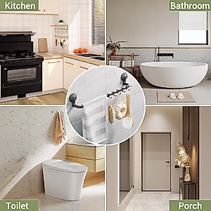 LUXEAR Towel Bar, 24 Inch Adhesive Bathroom Towel Bar with Upgrade Suction Cup, Tool Free Adhesive Shower Towel Rack with 5 Sliding Hooks, Wall Mounted Plastic Towel Bar for Shower Kitchen Door